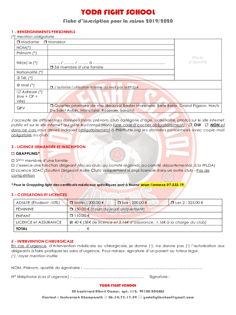 Fillable Online YODA FIGHT SCHOOL Fax Email Print - pdfFiller