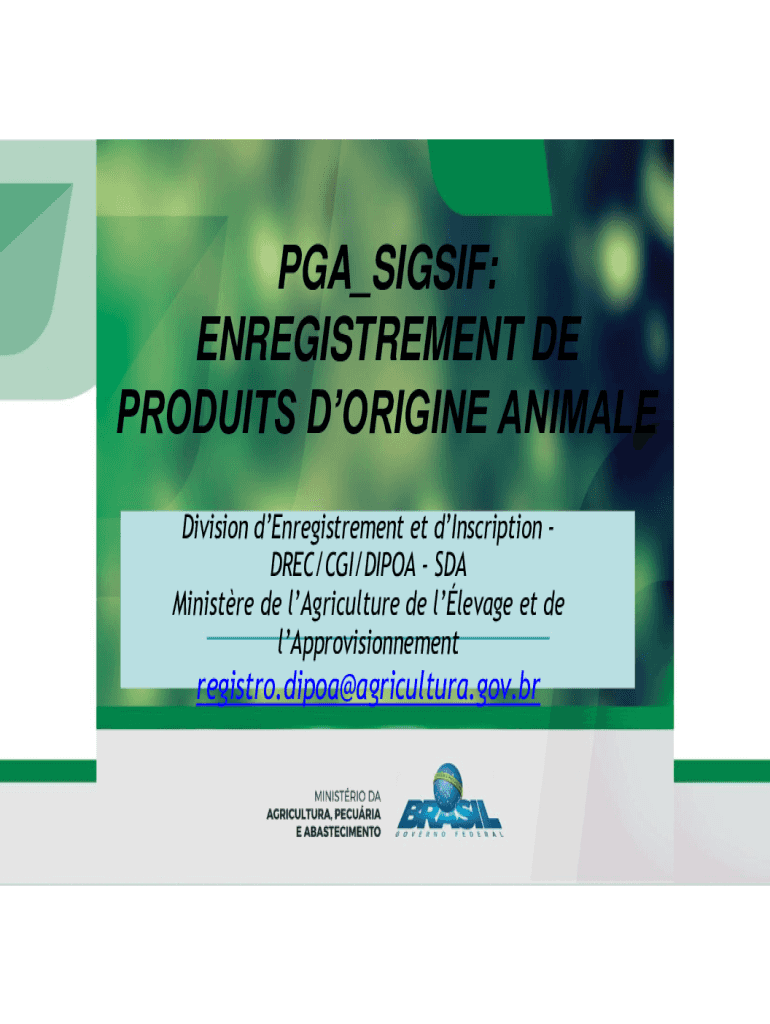 Fillable Online PGA SIGSIF: REGISTRO DE PRODUTOS DE ORIGEM ANIMAL Fax ...