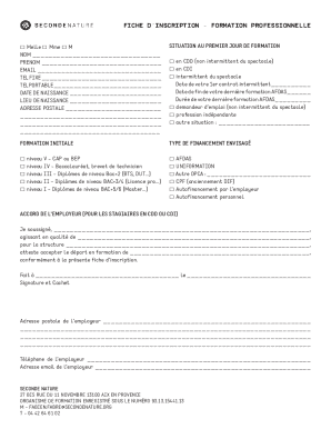 Fillable Online FICHE DINSCRIPTION - FORMATION PROFESSIONNELLE Fax ...