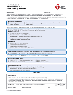 Fillable Online BLS Adult CPR and AED Skills Testing Checklist Fax ...