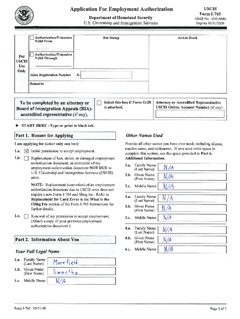 Fillable Online USCIS Employment Authorization Documents - Homeland ...
