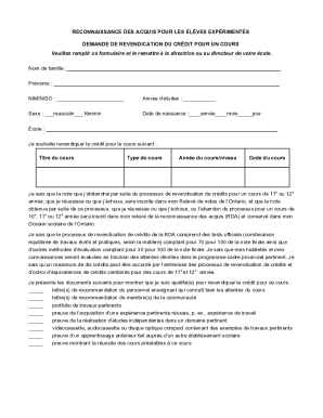 Fillable Online Reconnaissance des acquis pour les lves expriments - Demande de revendication du ...