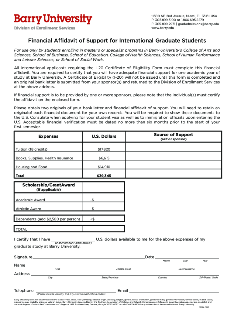 Fillable Online Financial Affidavit of Support for International ...