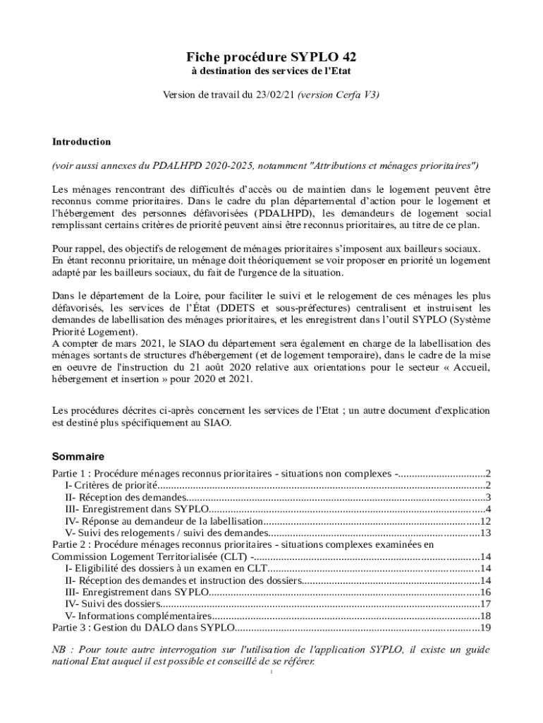 Fillable Online Fiche procdure SYPLO 42 Fax Email Print - pdfFiller