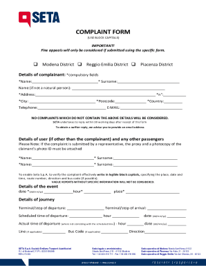 Fillable Online complaint form - SETA Fax Email Print - pdfFiller