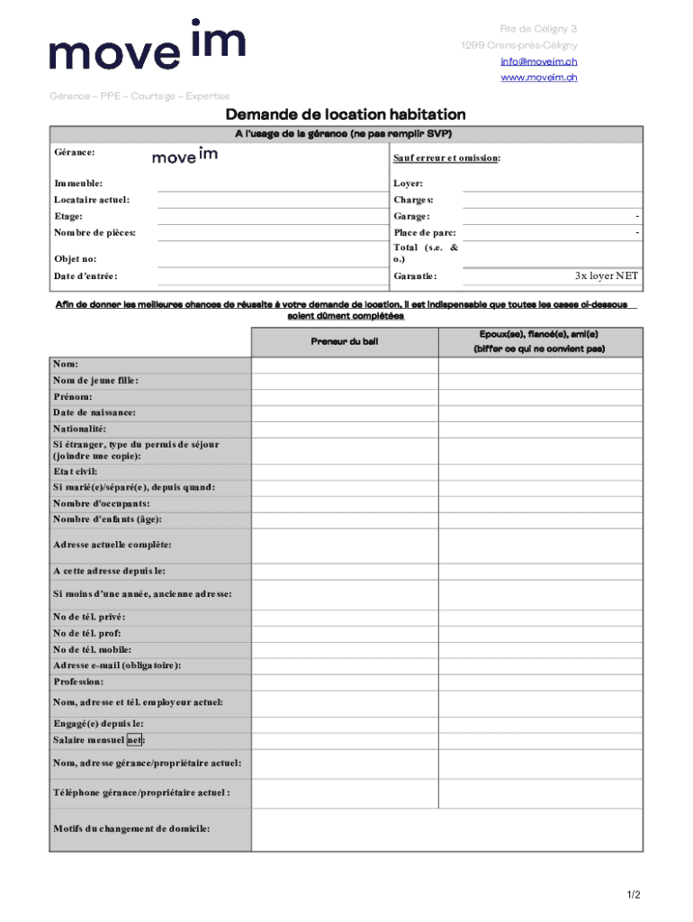 Fillable Online Demande de location vierge - moveim.ch Fax Email Print ...
