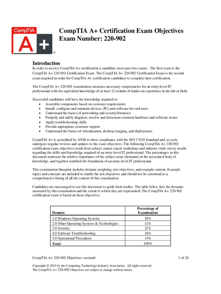 Fillable Online CompTIA A+ Certification Exam Objectives Exam Numbers ...