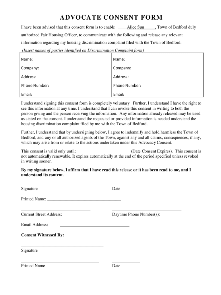Fillable Online ADVOCATE CONSENT FORM Fax Email Print - pdfFiller