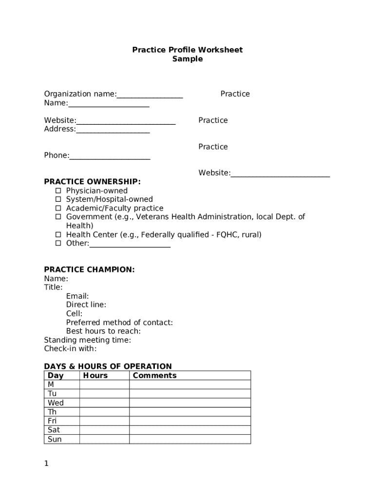 Practice Profile Worksheet Template. Practice Facilitation Doc Template ...