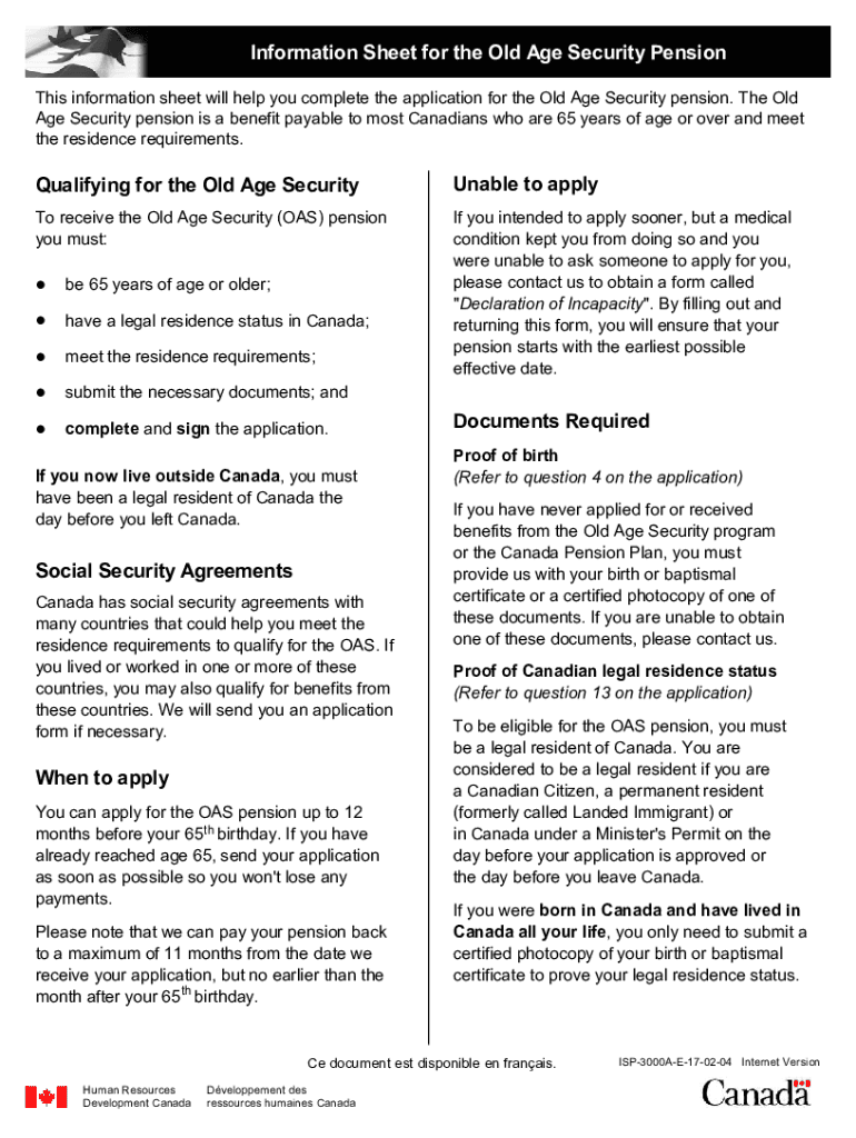 Fillable Online Fillable Information Sheet for the Old Age Security ...
