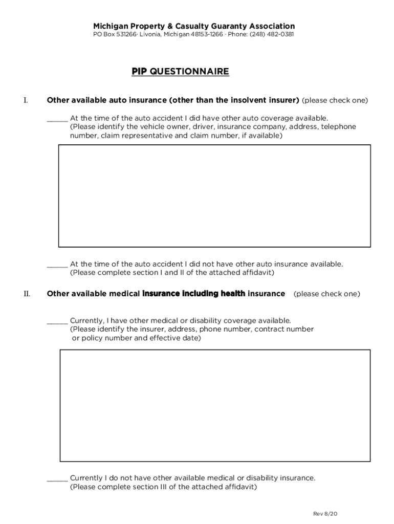 Fillable Online Web - Initial PIP Questionnaire with Affidavits Fax ...
