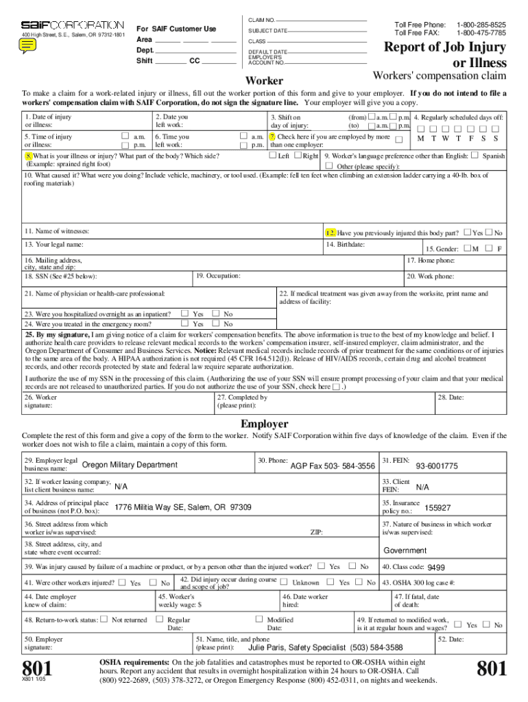 Fillable Online Get the free workers' compensation claim with SAIF ...