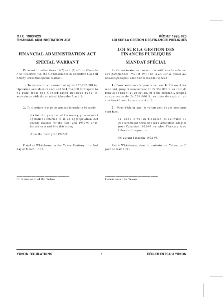 Fillable Online LOI SUR LA GESTION DES FINANCIAL ADMINISTRATION ACT ...