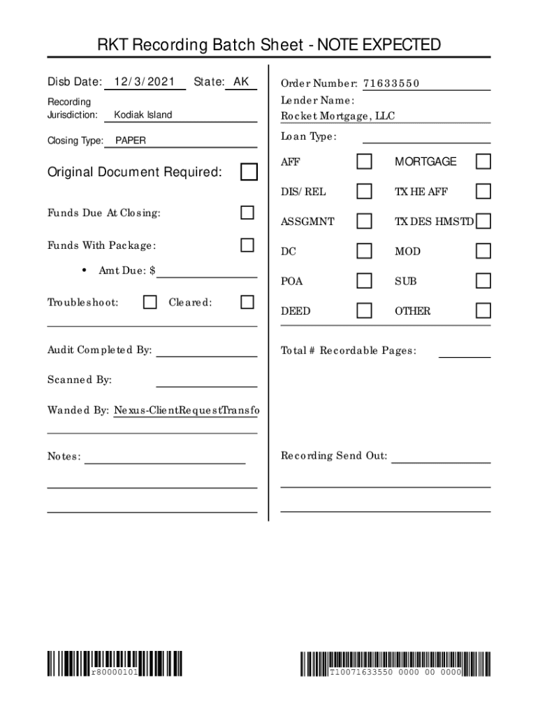 Fillable Online RKT Recording Batch Sheet - NOTE EXPECTED Fax Email Print - pdfFiller