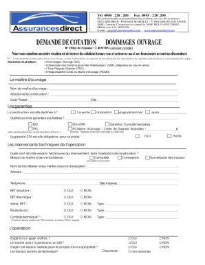 Fillable Online DEMANDE DE COTATION DOMMAGES OUVRAGE Fax Email Print ...