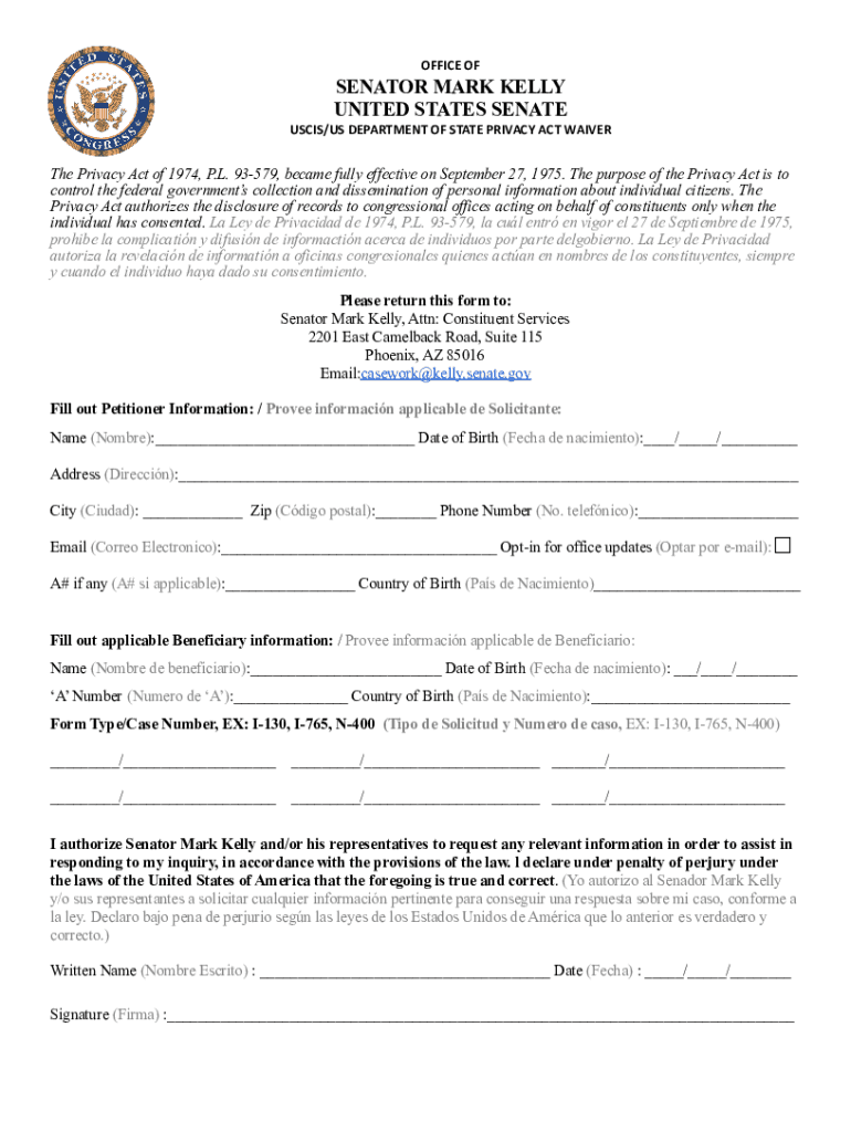 Fillable Online Kelly Phx USCIS Privacy Act Waiver Form.docx Fax Email ...