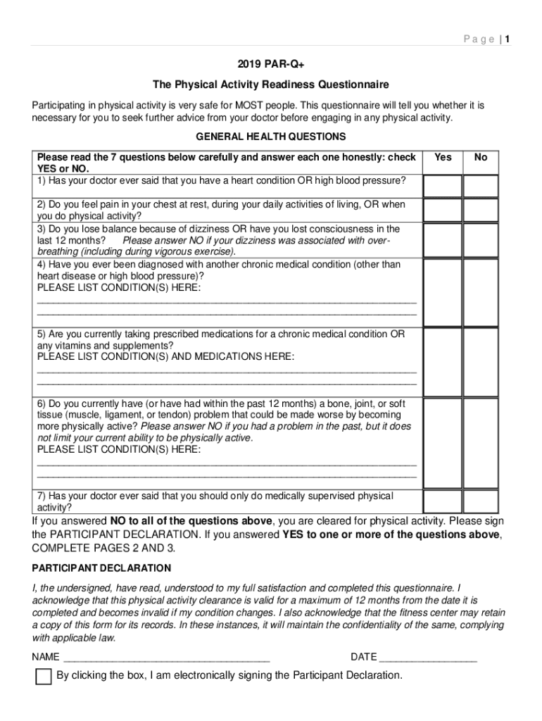 Fillable Online The Physical Activity Readiness Questionnaire. The ...