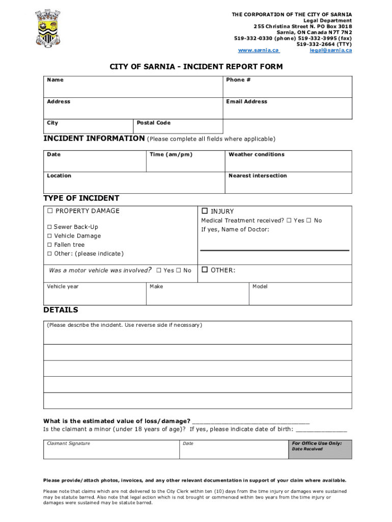 Fillable Online Incident Report Form Fax Email Print - pdfFiller