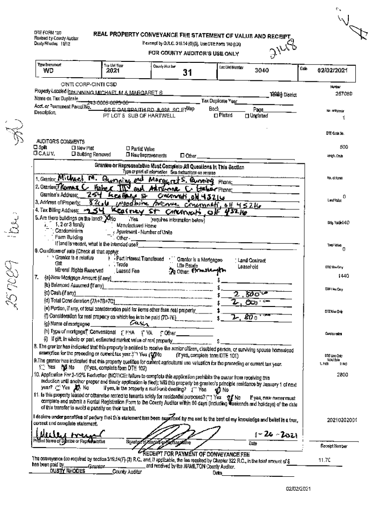 Fillable Online Franklin County Auditor - DTE 100EX - Statement of ...