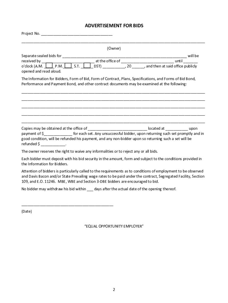 Fillable Online ded mo Bid Packet For Construction Contracts Sample Forms Fax Email Print ...