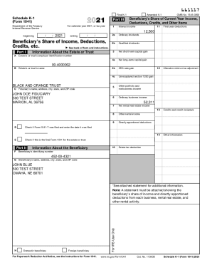 Fillable Online 2021 Schedule K-1 (Form 1041). Beneficiary's Share of ...