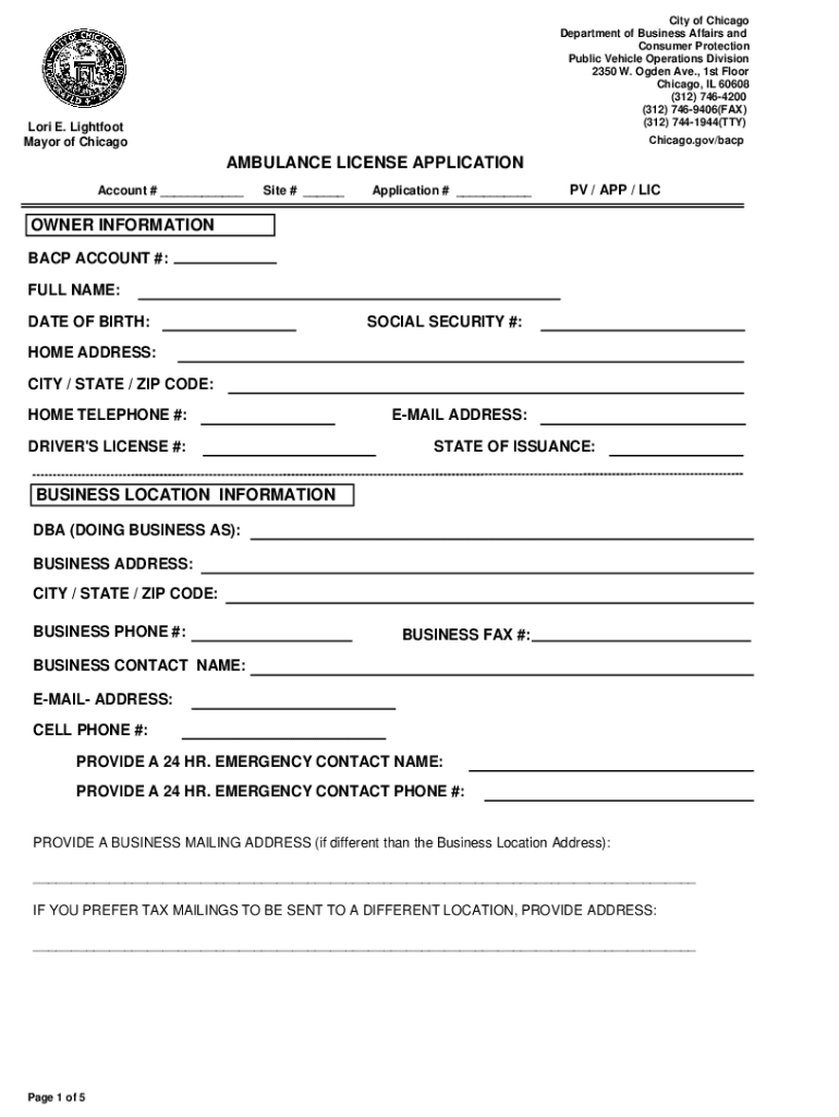 Fillable Online AMBULANCE LICENSE APPLICATION BUSINESS LOCATION ... Fax ...