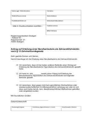 Fillable Online Antrag auf Erteilung der Berufserlaubnis nach10 BO Fax ...