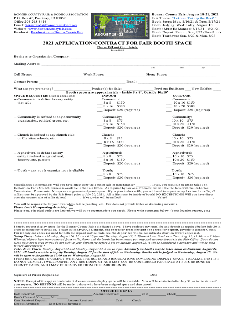 Fillable Online 2021 APPLICATION/CONTRACT FOR FAIR BOOTH SPACE - Saffire Fax Email Print - pdfFiller