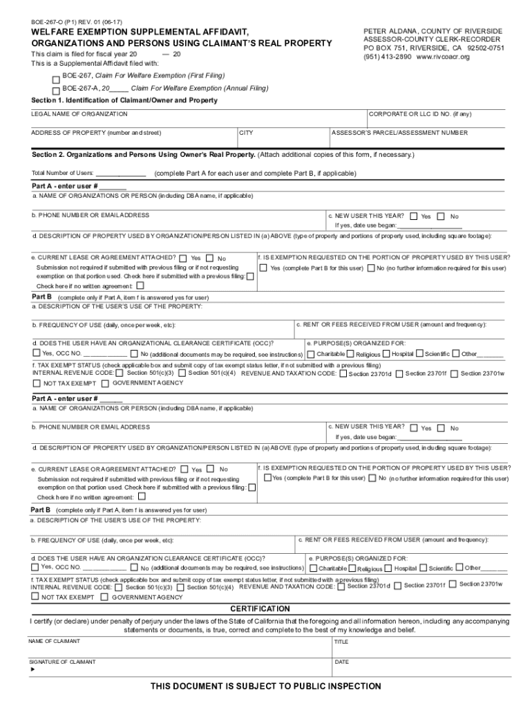 Fillable Online Fillable Online BOE-267-A, 20 Claim For Welfare ...