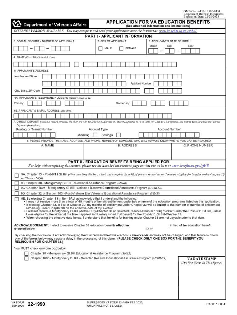 Fillable Online www.vba.va.govpubsformsAPPLICATION FOR VA EDUCATION ...