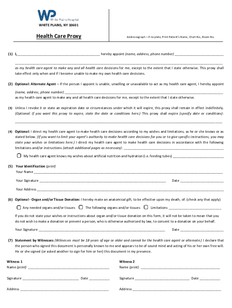 Fillable Online health care proxy formChief Compliance and Ethics ...