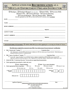 Fillable Online APPLICATION FOR CERITFICATION - NRA Law Enforcement ...