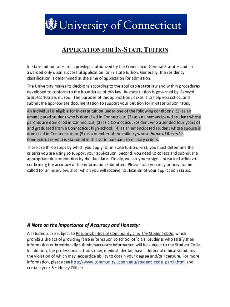 Fillable Online law uconn Application for In-State Tuition at the ...