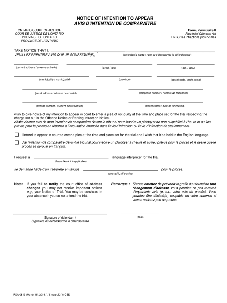 Fillable Online Notice Of Intention To Appear Sample - Fill Online, Printable, Fillable ... Fax ...