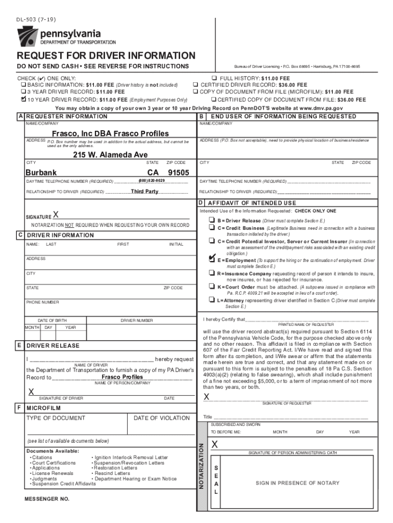Fillable Online Fillable Online x request for driver information ...