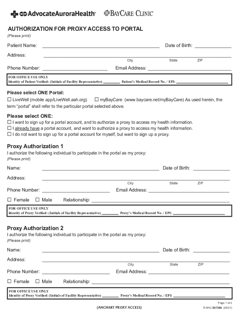 Fillable Online AUTHORIZATION FOR PROXY ACCESS TO PORTAL Fax Email Print - pdfFiller