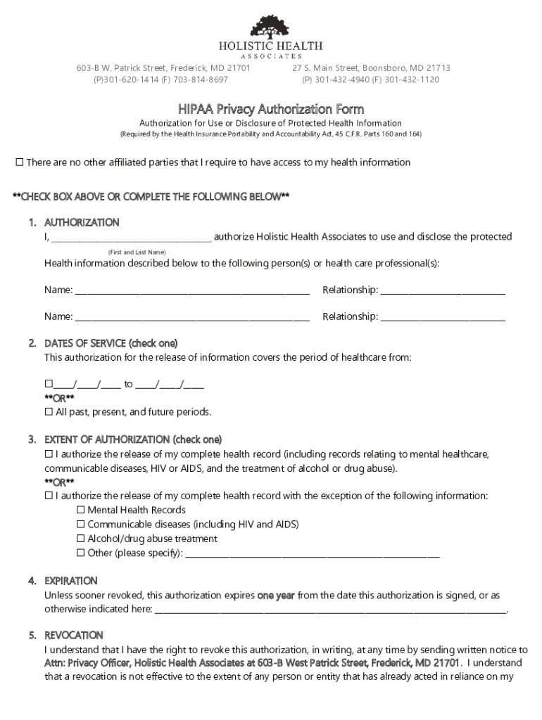 Fillable Online HIPAA Privacy Authorization Form - hhamd.com Fax Email ...