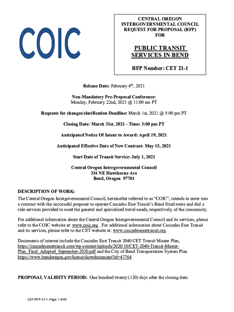 Fillable Online Fillable Online Coic bend transit service rfp cet 13-1 ...