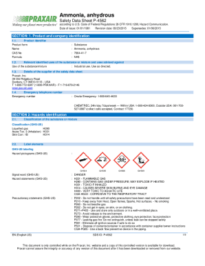 Fillable Online Ammonia NH3 Safety Data Sheet SDS P4562 - Ammonia ...