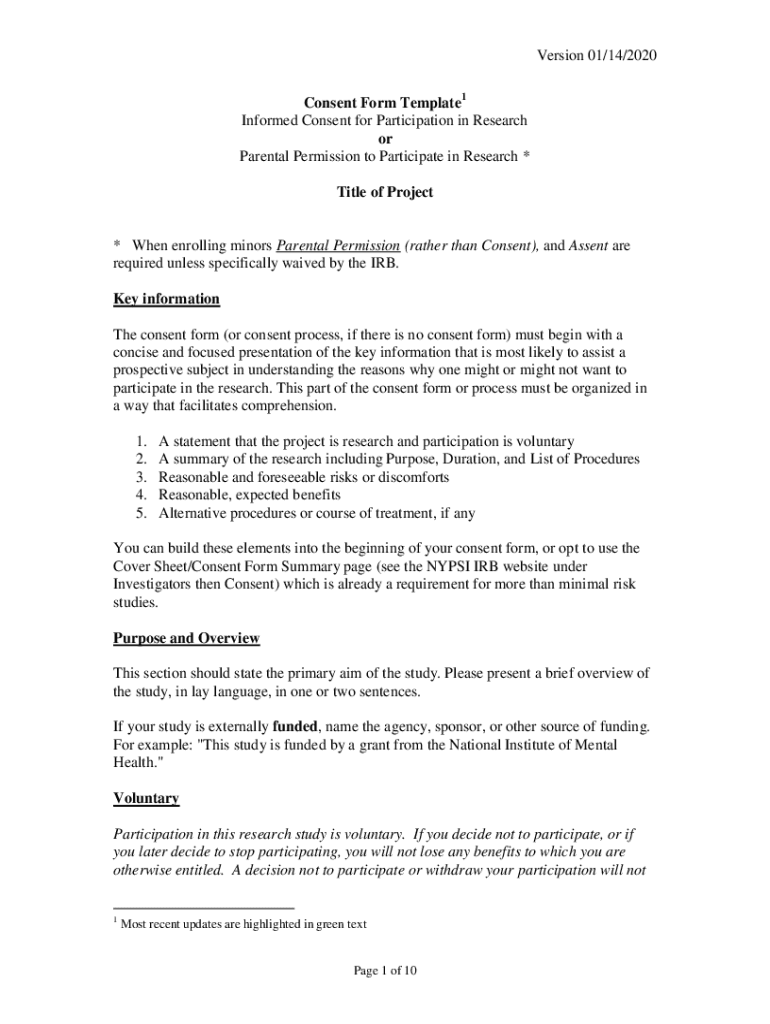 Fillable Online irb nyspi Consent Form Template Fax Email Print - pdfFiller