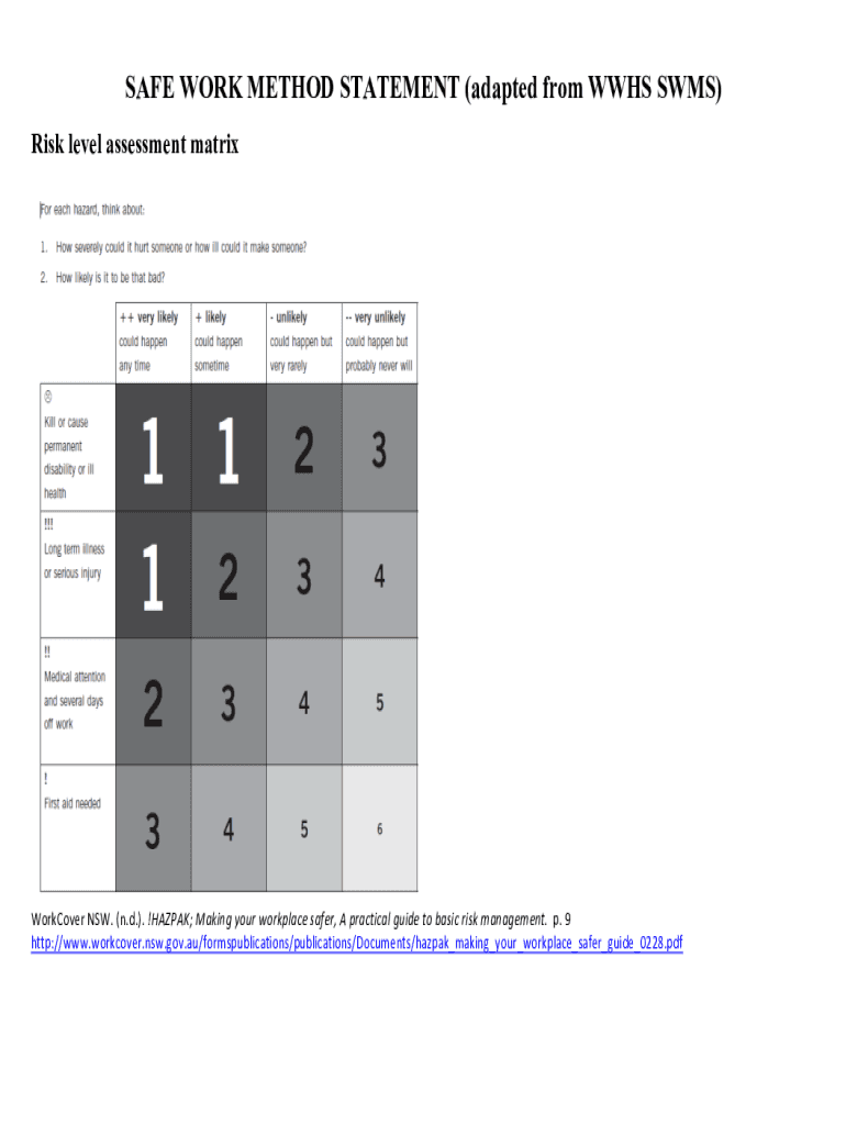 Fillable Online SAFE WORK METHOD STATEMENT (adapted from WWHS SWMS) Fax ...