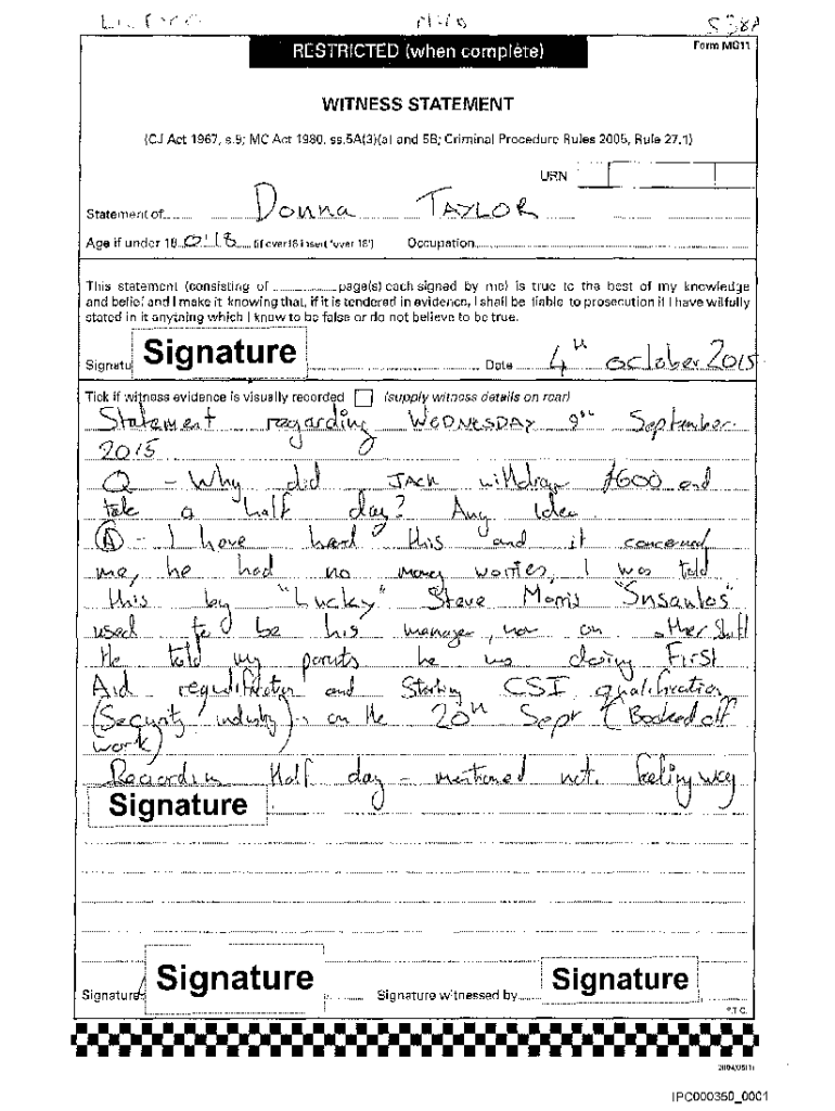 Witness Statement Form MG11 Blank Fillable Template Fill Out Print