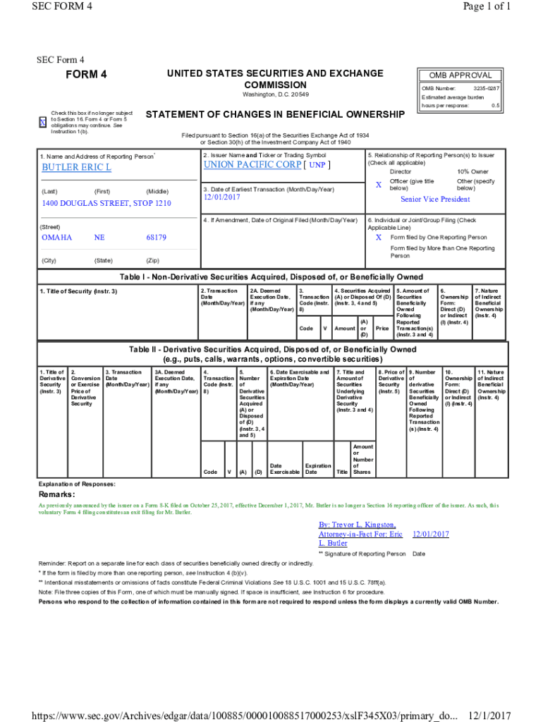 Fillable Online SEC Form 4 - Union Pacific Fax Email Print - pdfFiller