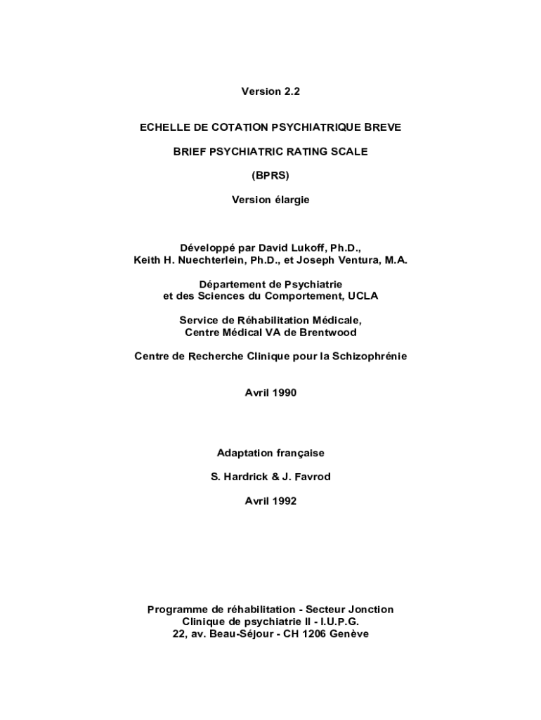 Fillable Online Brief Psychiatric Rating Scale Bprs Instructions For ...