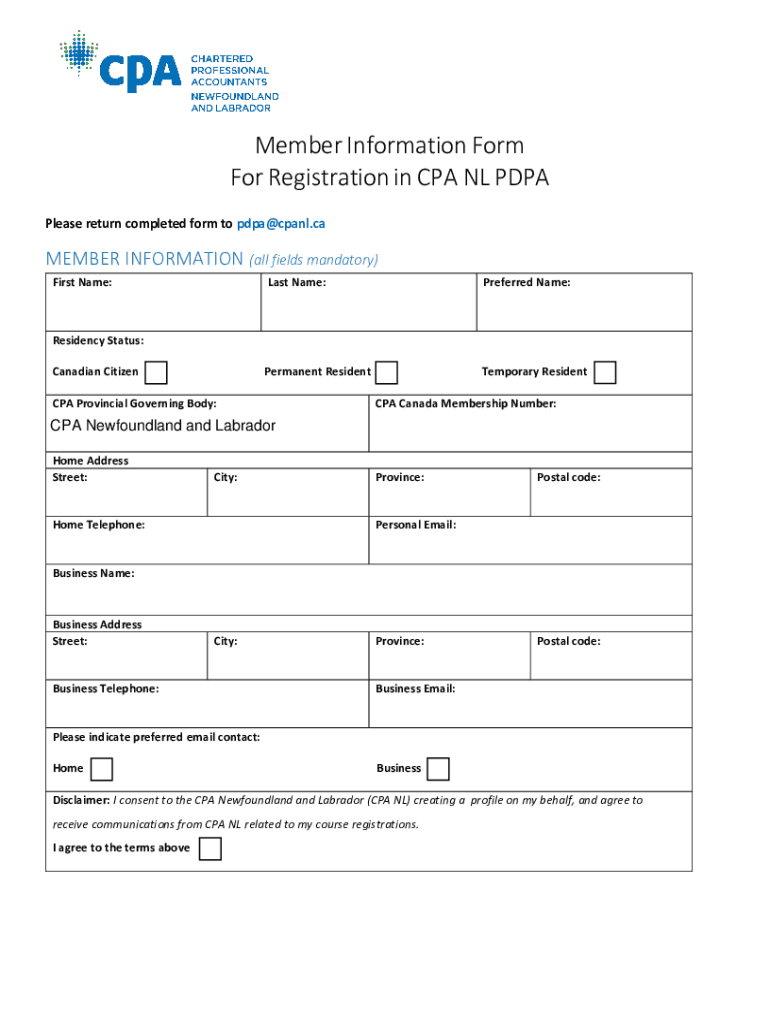 Fillable Online Member Registration Form For Registration in PDPA ...
