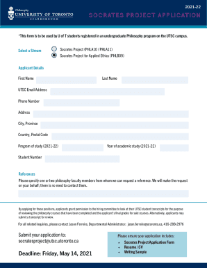 Fillable Online Socrates Project - Application Form - utsc.utoronto.ca ...