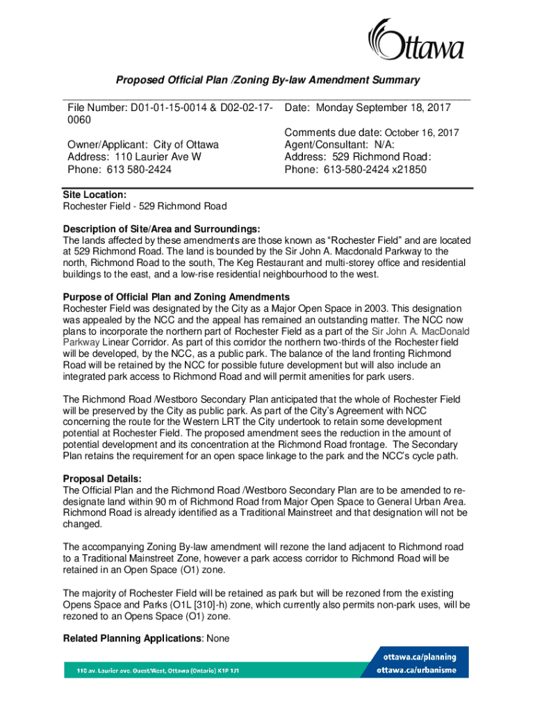 Fillable Online Proposed Official Plan /Zoning By-law Amendment Summary ... Fax Email Print ...