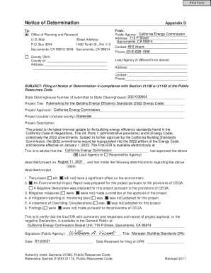 Fillable Online Notice of Determination and Environmental Filing Fee ...
