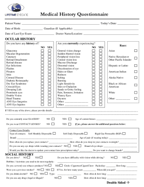 Fillable Online Patient Medical History Form - School of Optometry Fax ...