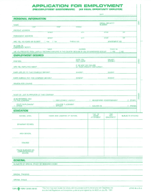 Fillable Online APPLICATION FOR EMPLOYMENT Pre-Employment Questionnaire ...